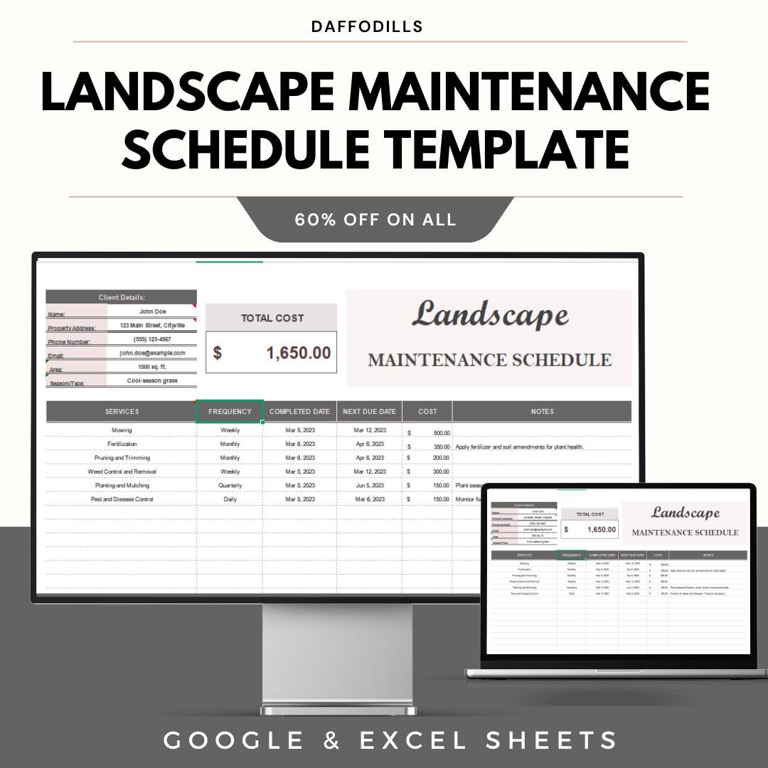 Landscape Maintenance Schedule Template, Gardening Planner, Lawn Care ...