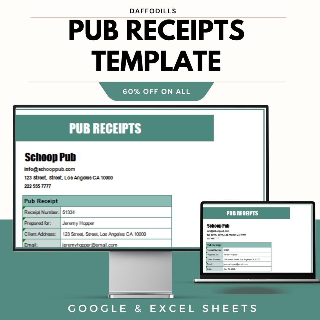 Pub Receipts Template | Editable Google Sheets and Excel Receipt ...