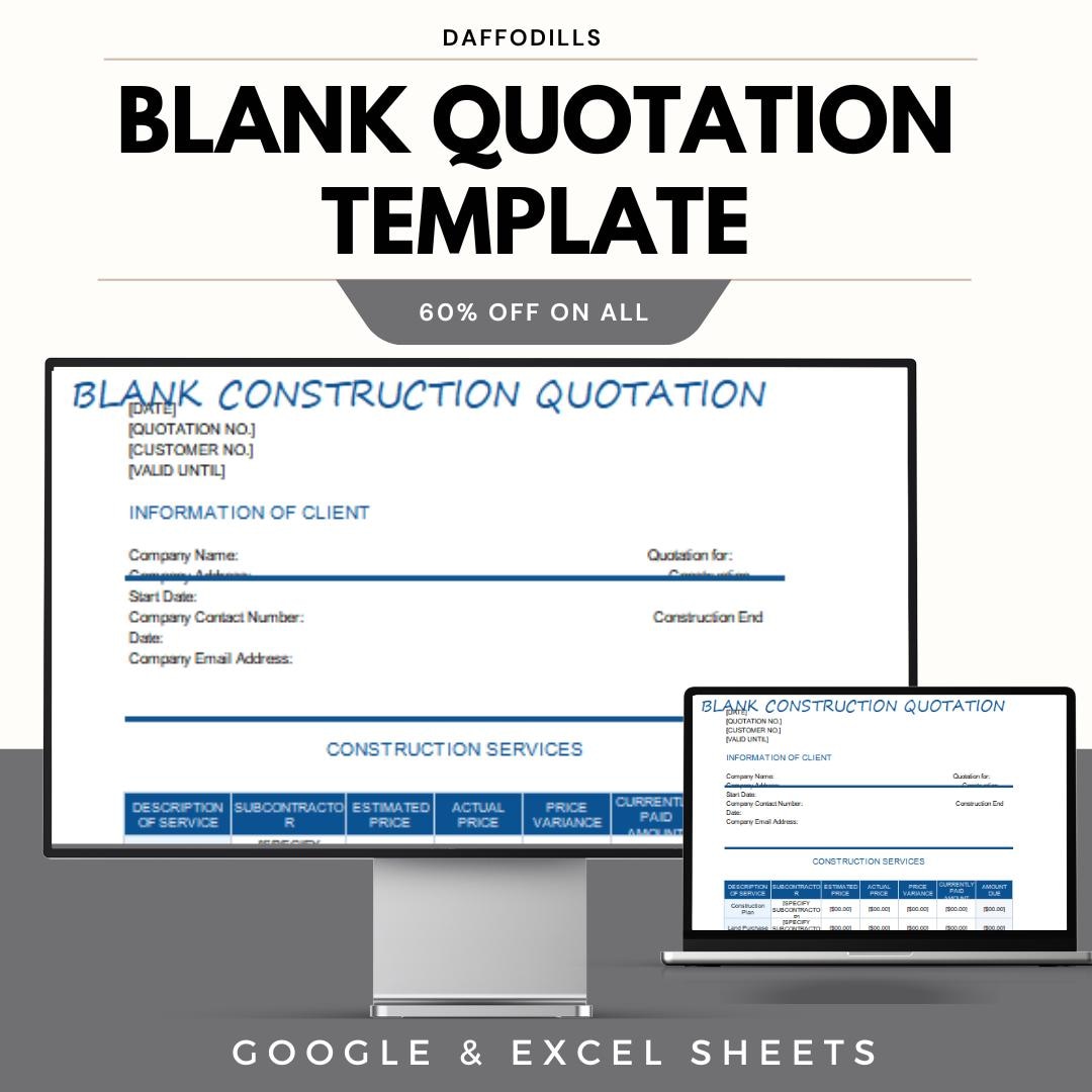 Blank Quotation Template, Construction Quotation Form, Excel and Google ...