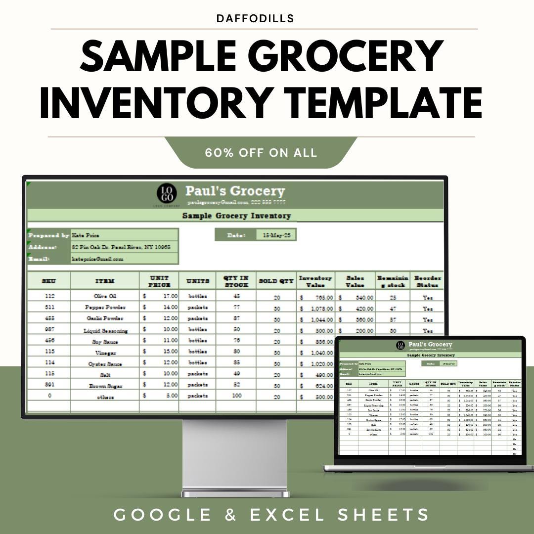 Sample Grocery Inventory Template, Excel Grocery Stock Tracker, Google ...