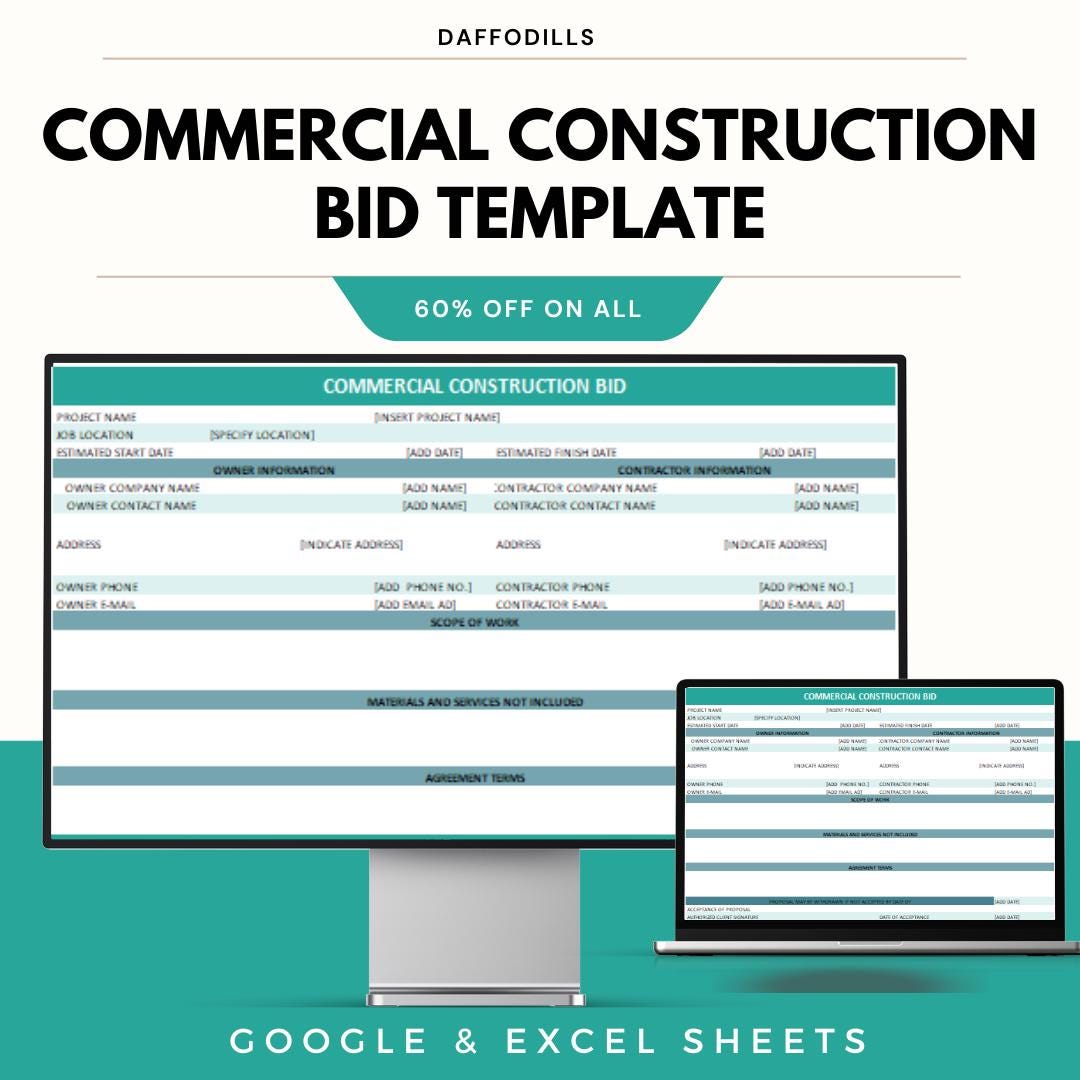 Commercial Construction Bid Template – Professional Google & Excel ...