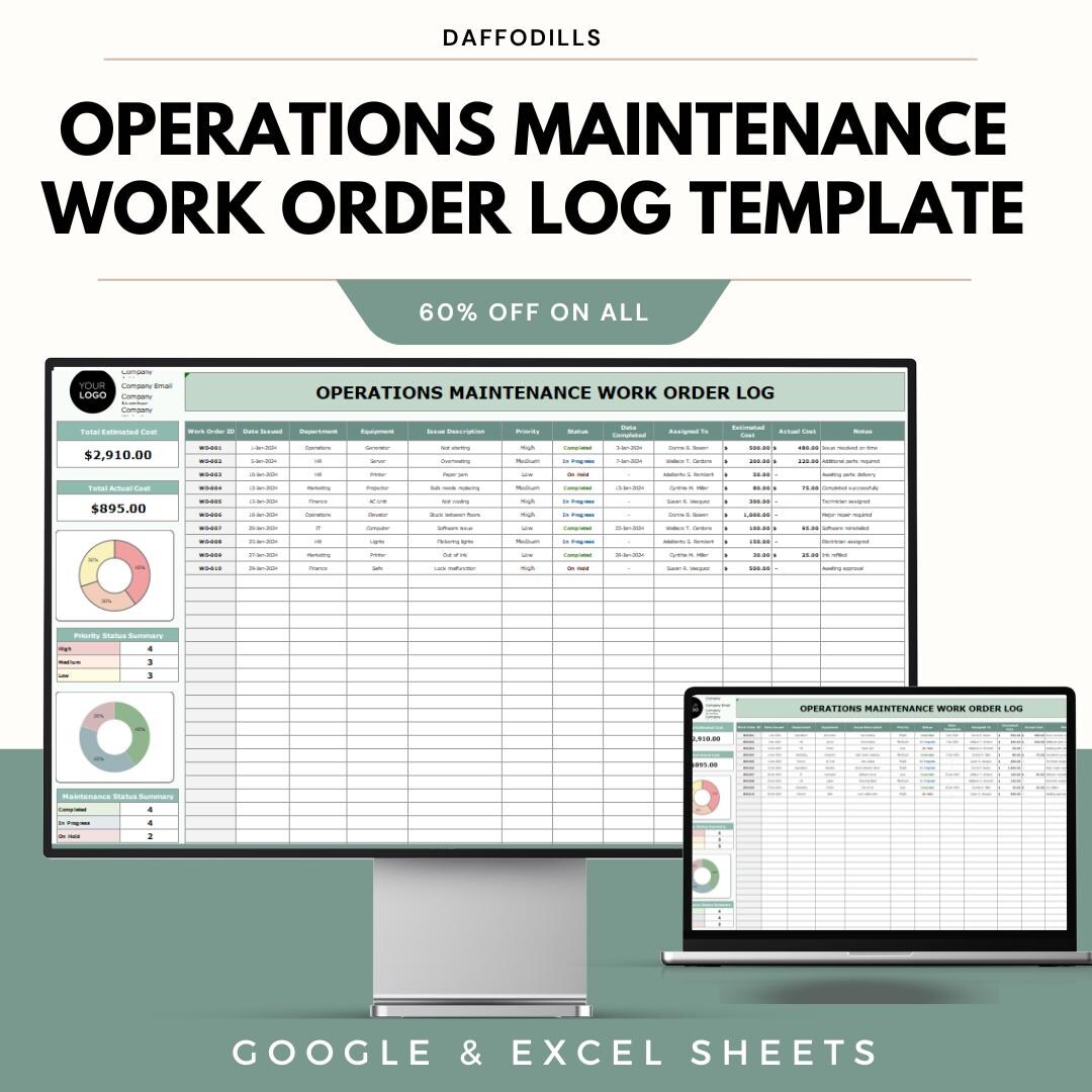 Operations Maintenance Work Order Log Template | Excel and Google ...