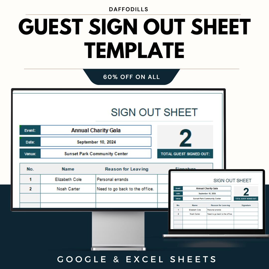 Guest Sign Out Sheet Template, Excel & Google Sheets Visitor Log, Guest ...