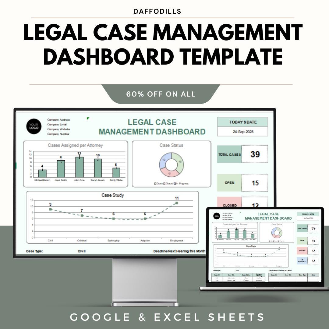 Legal Case Management Dashboard Template, Law Firm Tracker, Attorney ...