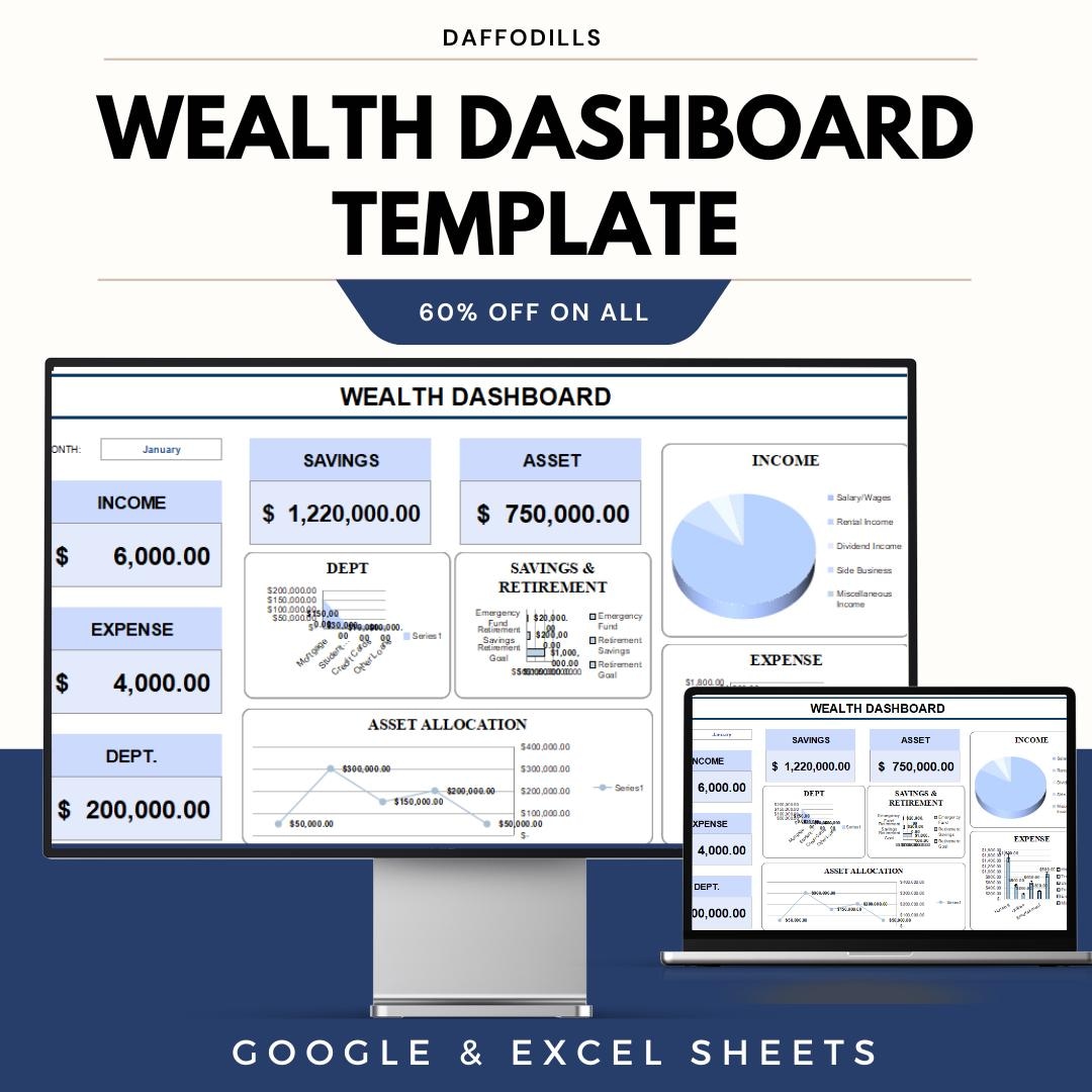 Wealth Dashboard Template, Personal Finance Tracker, Google Sheets ...