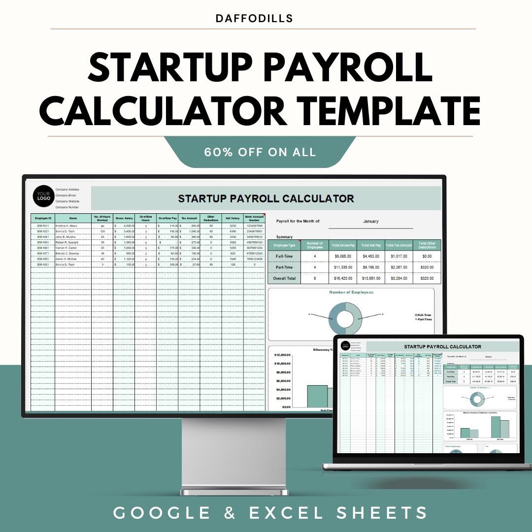 Startup Payroll Calculator Template, Payroll Management Sheet, Salary ...