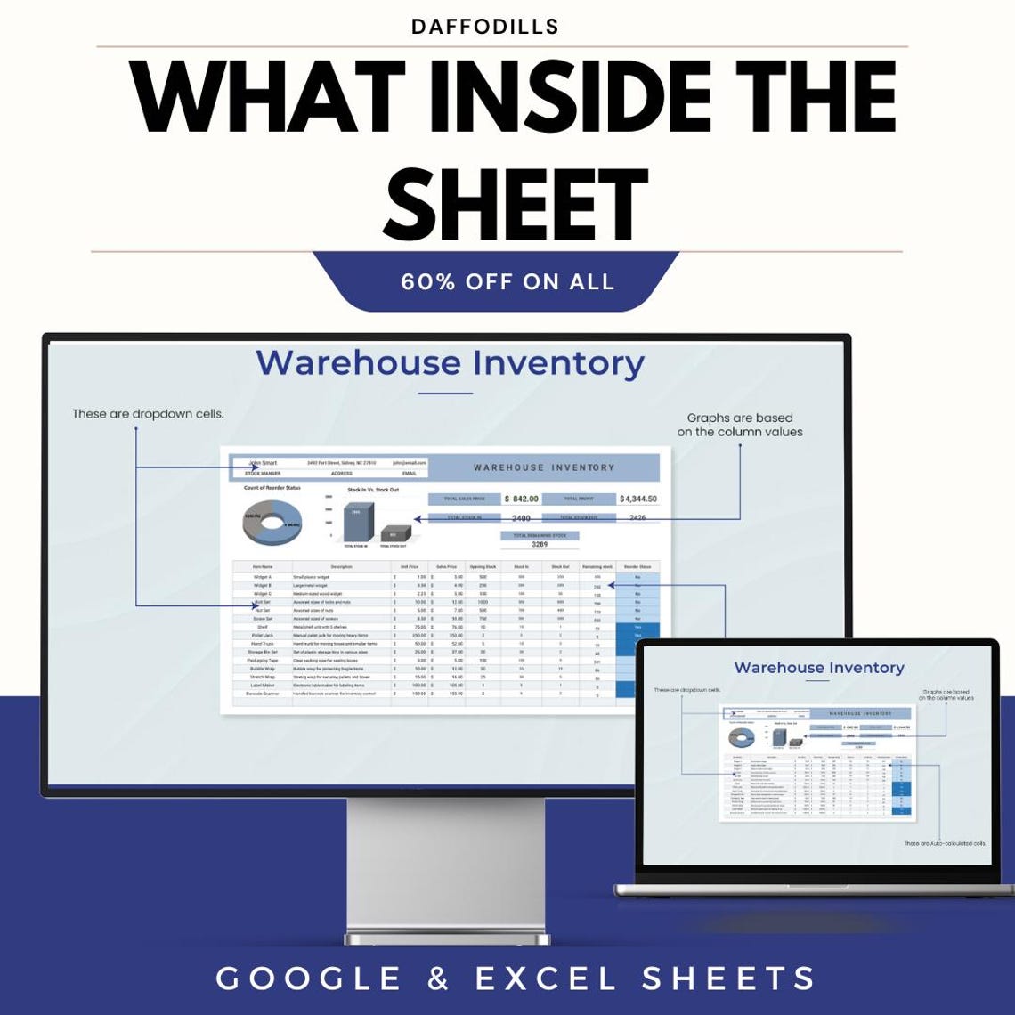 Warehouse Inventory Template, Excel Stock Control Spreadsheet, Google ...