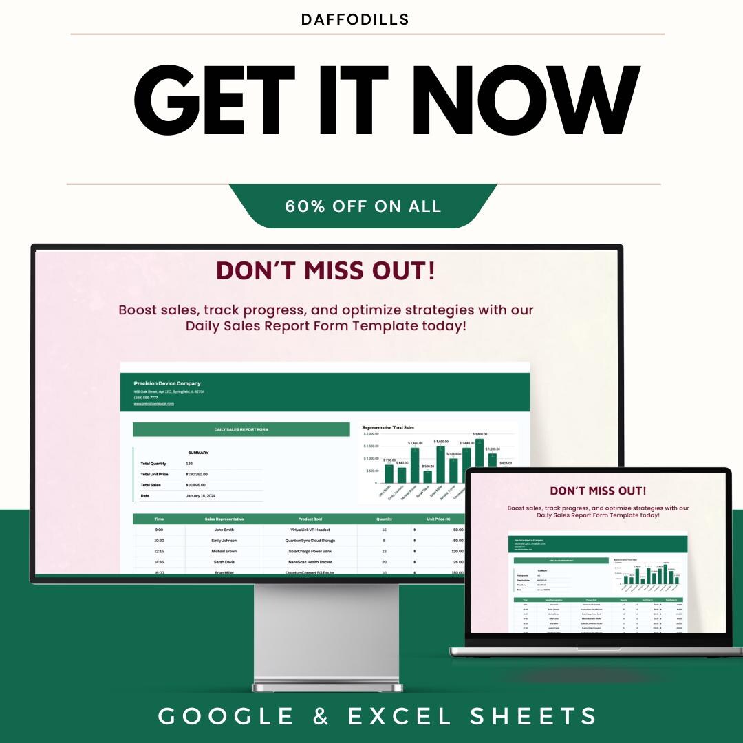Daily Sales Report Form Template - Google Sheets and Excel | Track ...