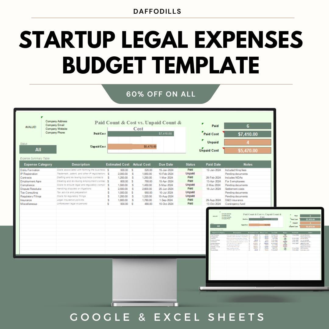 Startup Legal Expenses Budget Template, Legal Cost Tracking Spreadsheet ...