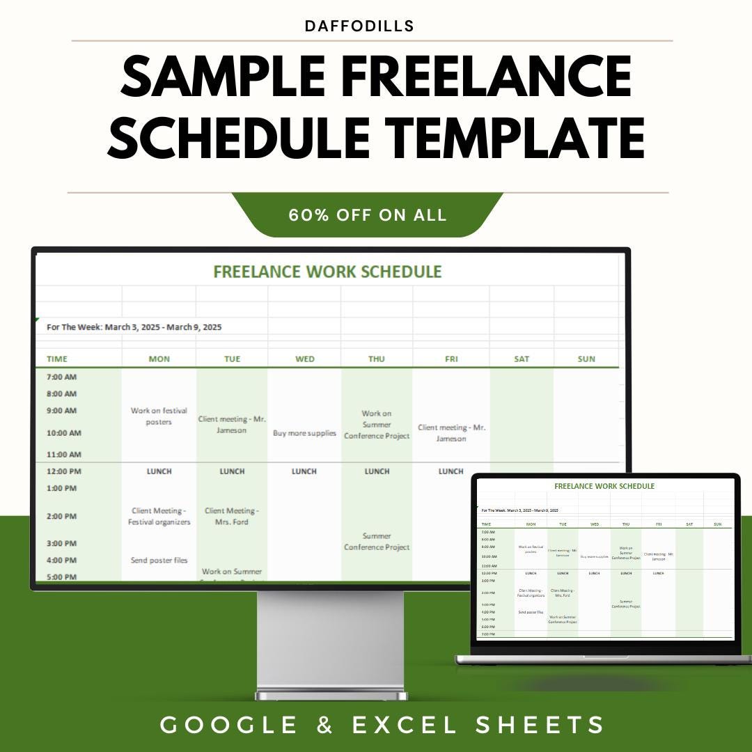 Sample Freelance Schedule Template, Weekly Freelance Planner, Google ...