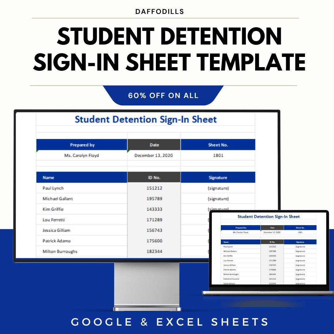 Student Detention Sign-in Sheet Template, Editable Attendance Log for ...