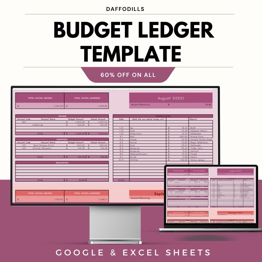 Budget Ledger Template for Google & Excel | Track Income, Expenses, and ...