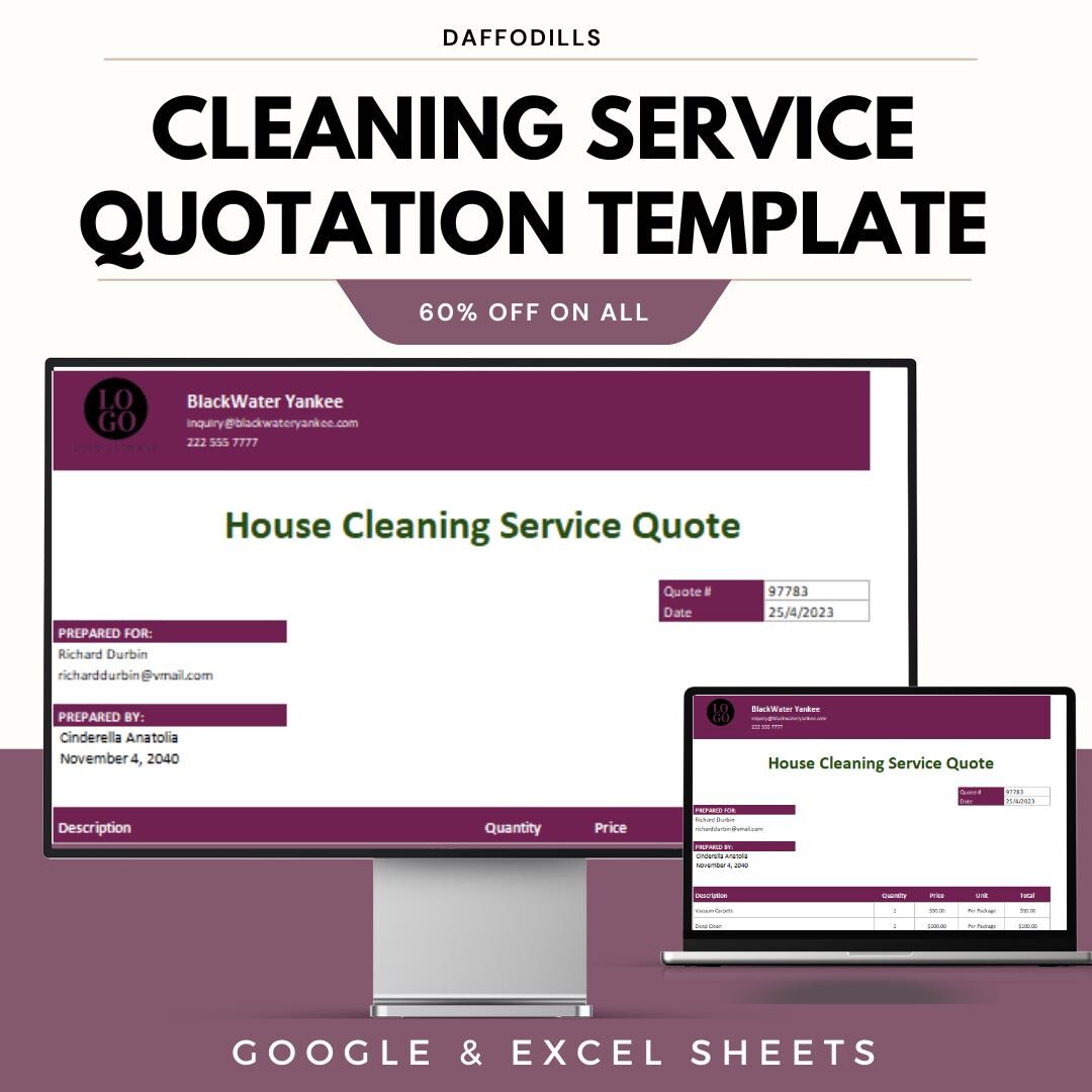 Cleaning Service Quotation Template, House Cleaning Quote Sheet, Google ...