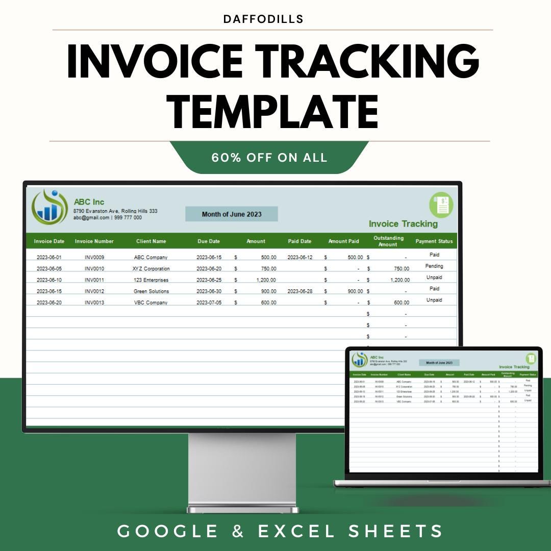 Invoice Tracking Template, Google Sheets Invoice Log, Excel Invoice ...