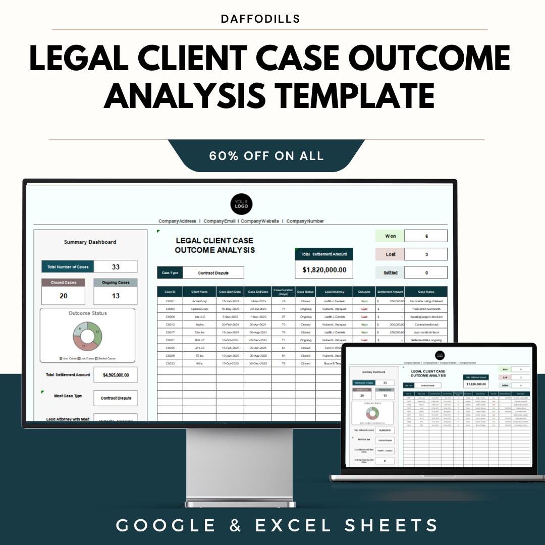 Legal Client Case Outcome Analysis Template, Law Firm Case Tracker ...
