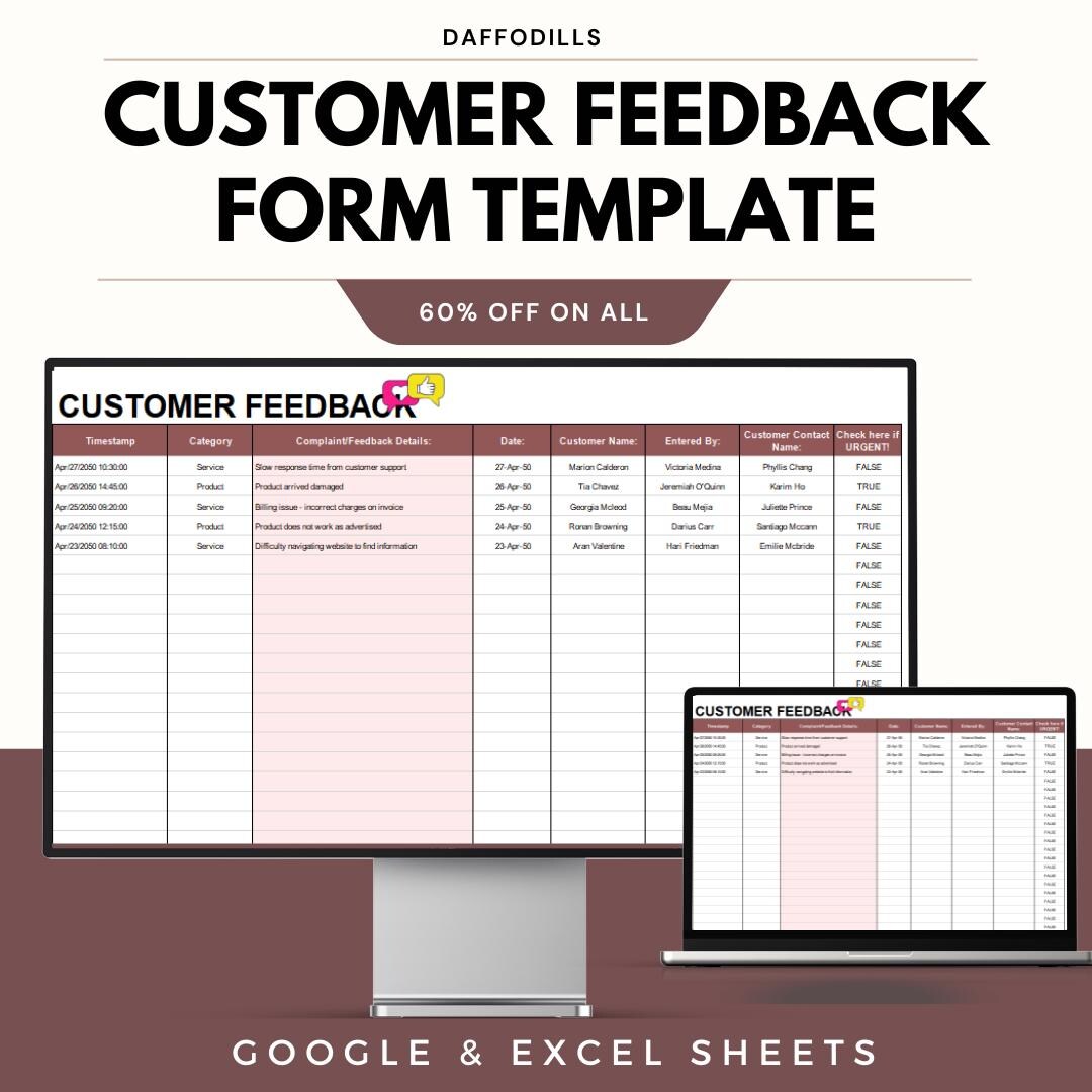 Customer Feedback Form Template - Google & Excel Sheets, Feedback ...