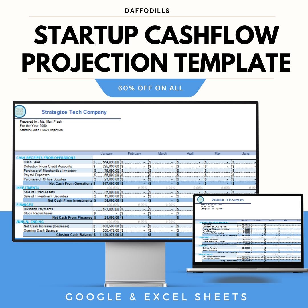 Startup Cashflow Projection Template, Business Cash Flow Forecast Excel ...