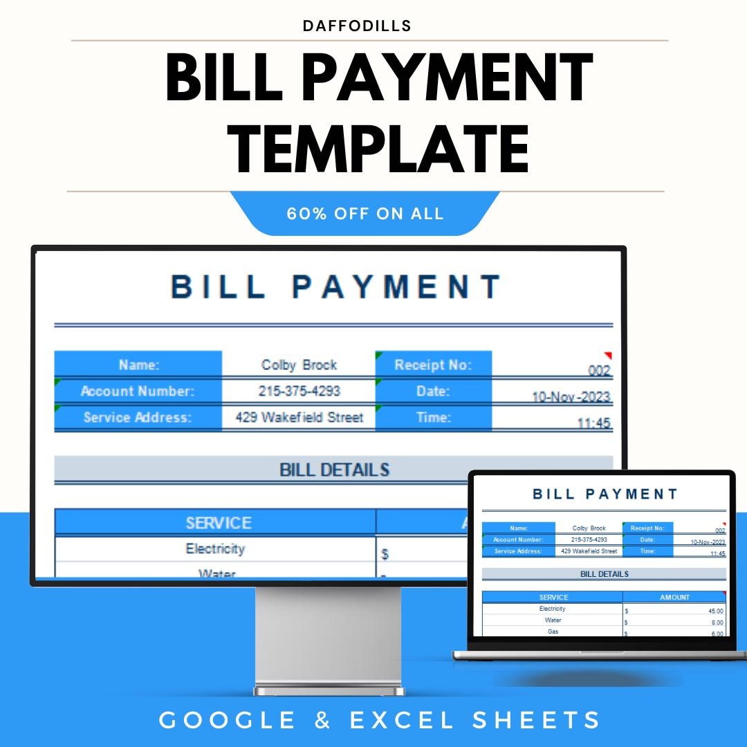 Bill Payment Template, Utility Bill Receipt Template, Editable Payment ...