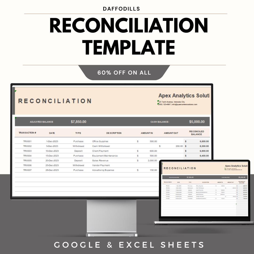 Reconciliation Template, Bank Reconciliation Excel & Google Sheets ...