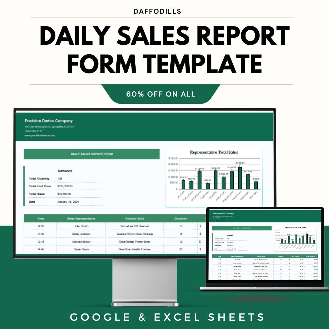 Daily Sales Report Form Template - Google Sheets and Excel | Track ...