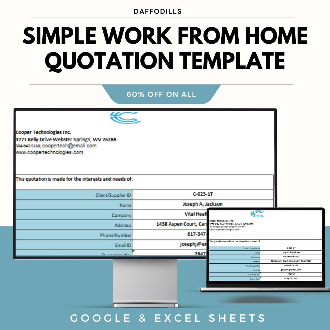Simple Work From Home Quotation Template | Excel and Google Sheets ...