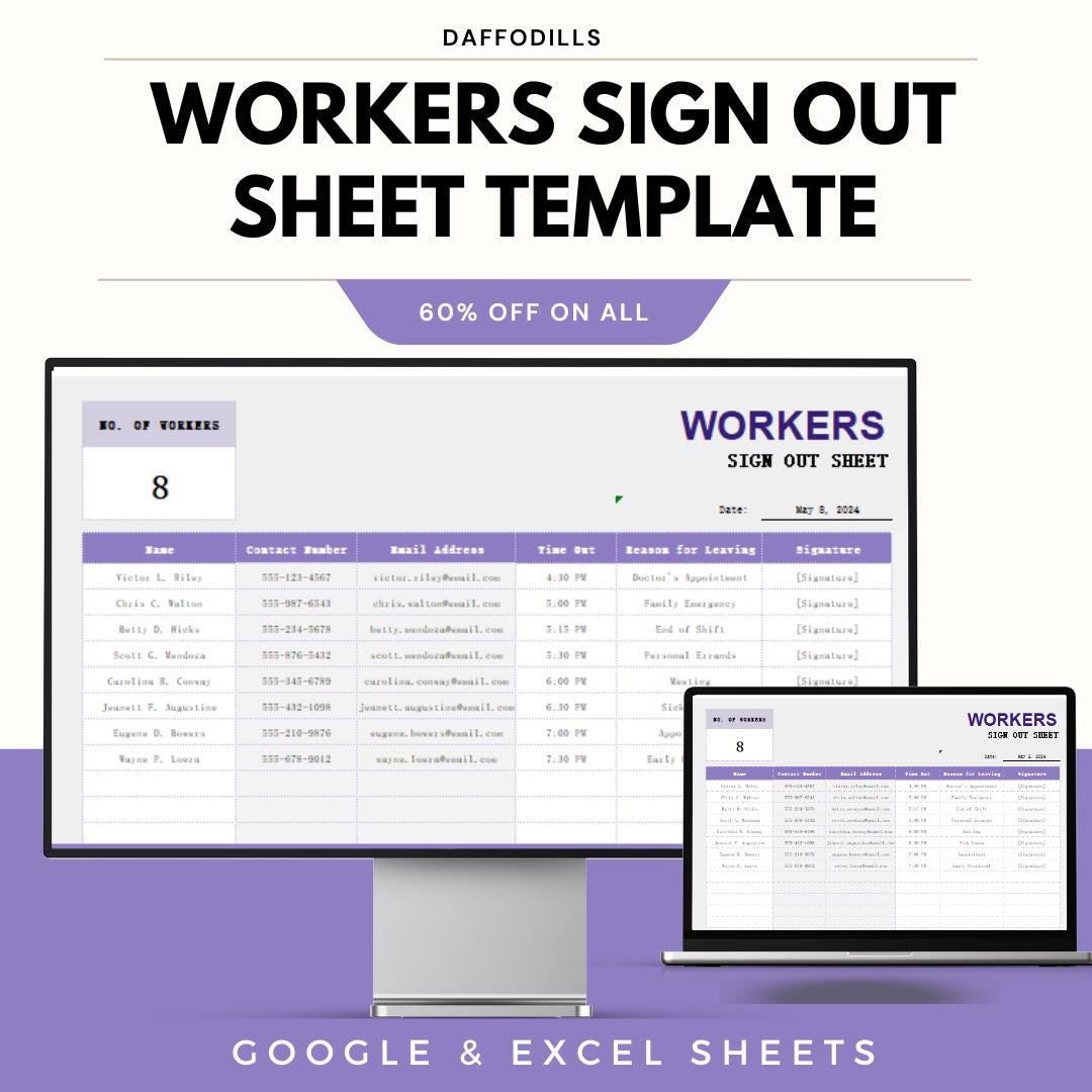Workers Sign Out Sheet Template | Employee Attendance Tracker | Excel ...
