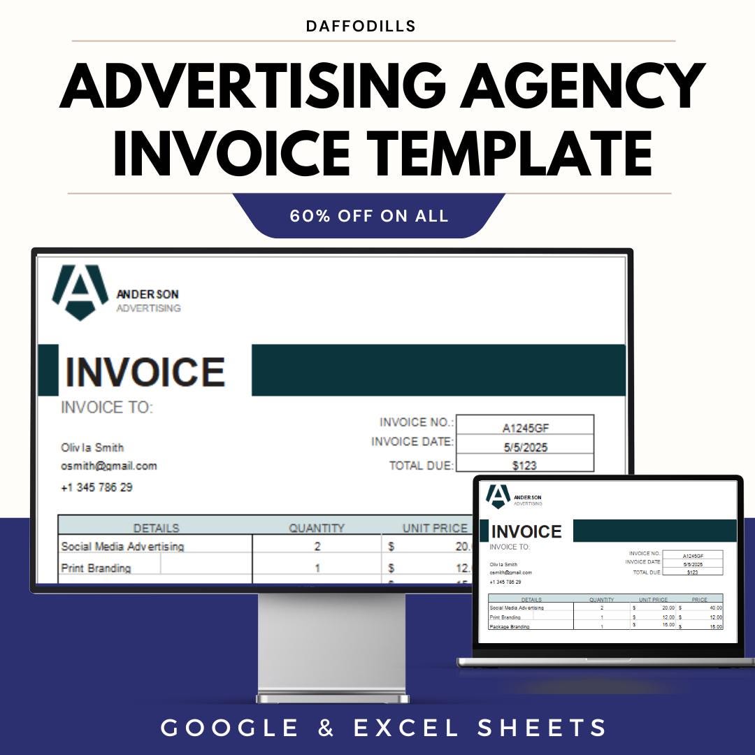 Advertising Agency Invoice Template, Editable Invoice Sheet for Excel ...