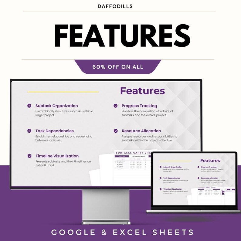 Subtasks Gantt Template, Project Gantt Chart, Task Timeline Planner ...