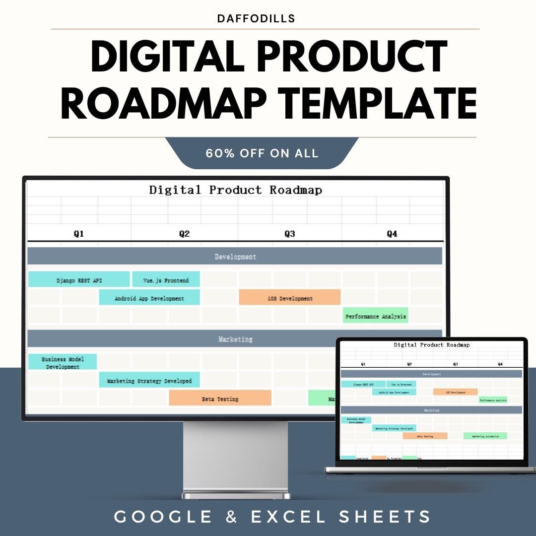 Digital Product Roadmap Template – Google & Excel Sheets for Project Planning - Etsy