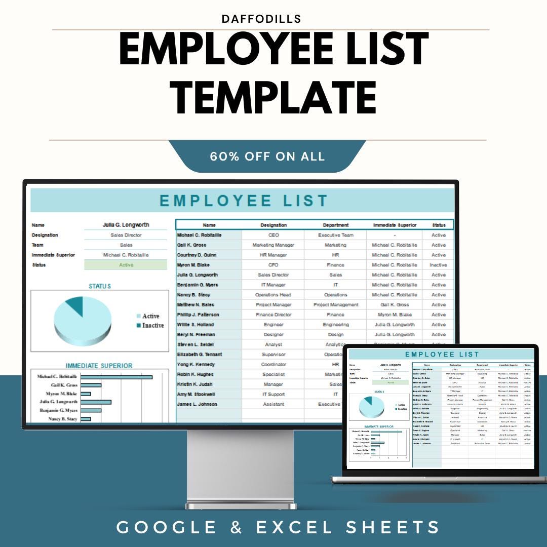 Employee List Template - Google & Excel Sheets - Employee Management ...