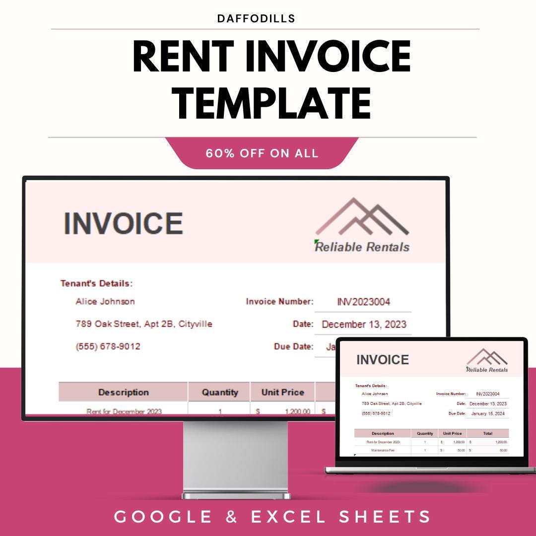 Rent Invoice Template, Rental Receipt Form, Property Management ...