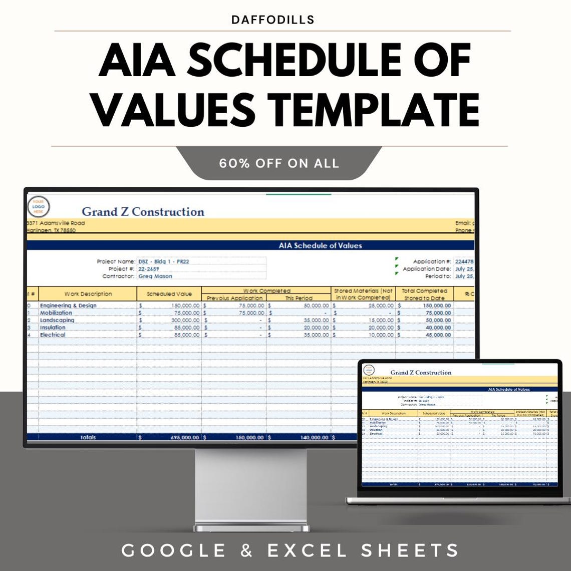 AIA Schedule of Values Template, Excel and Google Sheets Construction ...