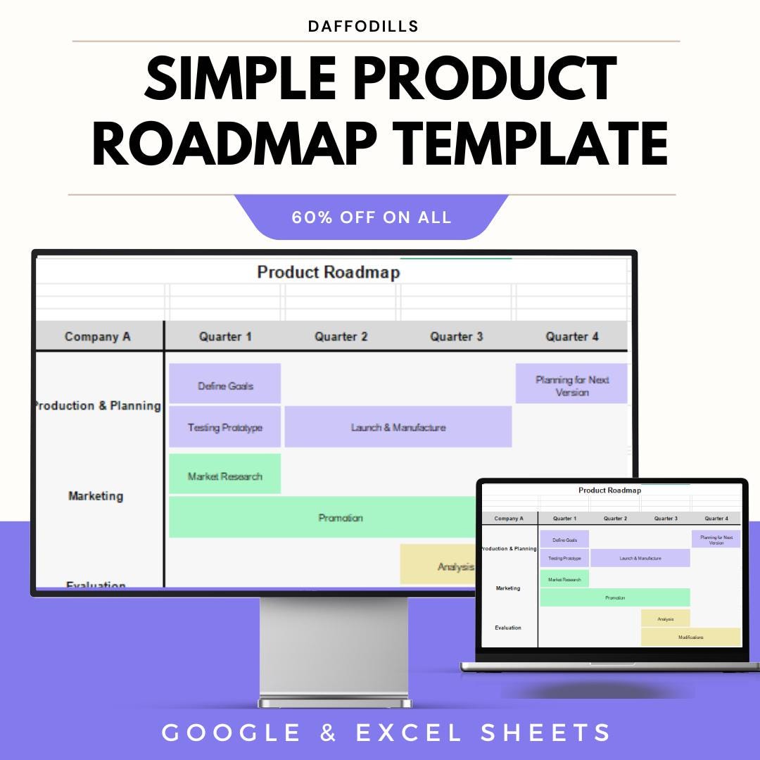 Simple Product Roadmap Template – Google & Excel Sheets - Etsy