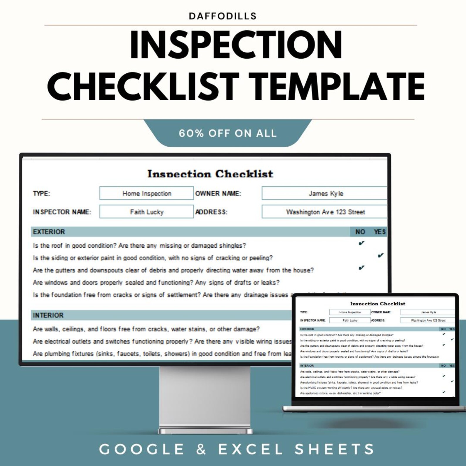 Inspection Checklist Template, Google Sheets and Excel Editable Form ...