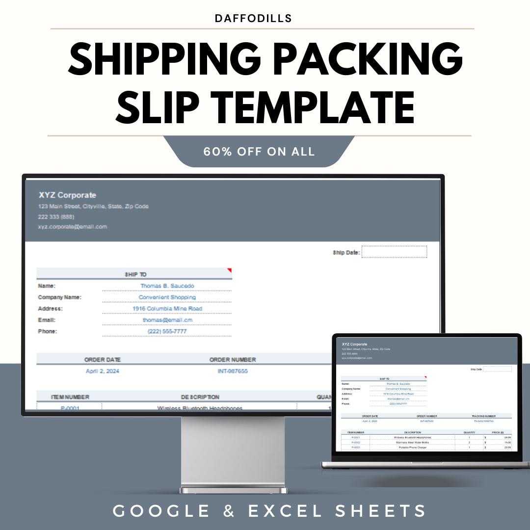 Shipping Packing Slip Template, Printable Packing List, Order ...