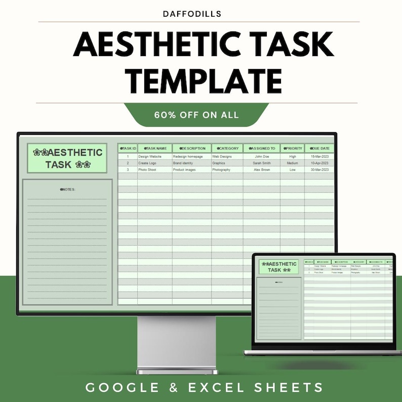 Aesthetic Task Template | Editable Task Manager Spreadsheet for Google ...