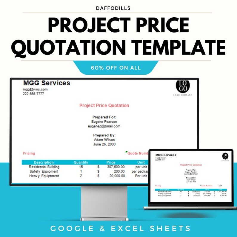 Project Price Quotation Template | Business Quotation Sheet | Excel and ...