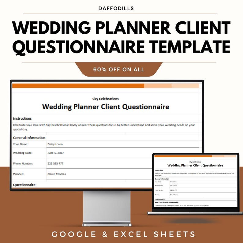 Wedding Planner Client Questionnaire Template, Bridal Planning ...