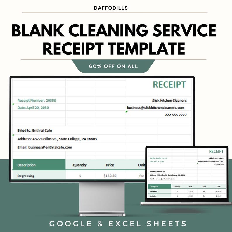 Blank Cleaning Service Receipt Template, Excel and Google Sheets ...