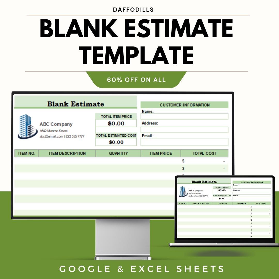 Blank Estimate Template, Editable Estimate Form, Business Quote Sheet ...