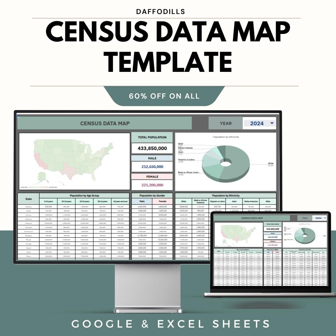 Census Data Map Template | Google and Excel Sheets | Population Tracker ...