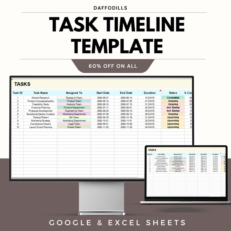 Task Timeline Template, Google Sheets and Excel Project Planner ...
