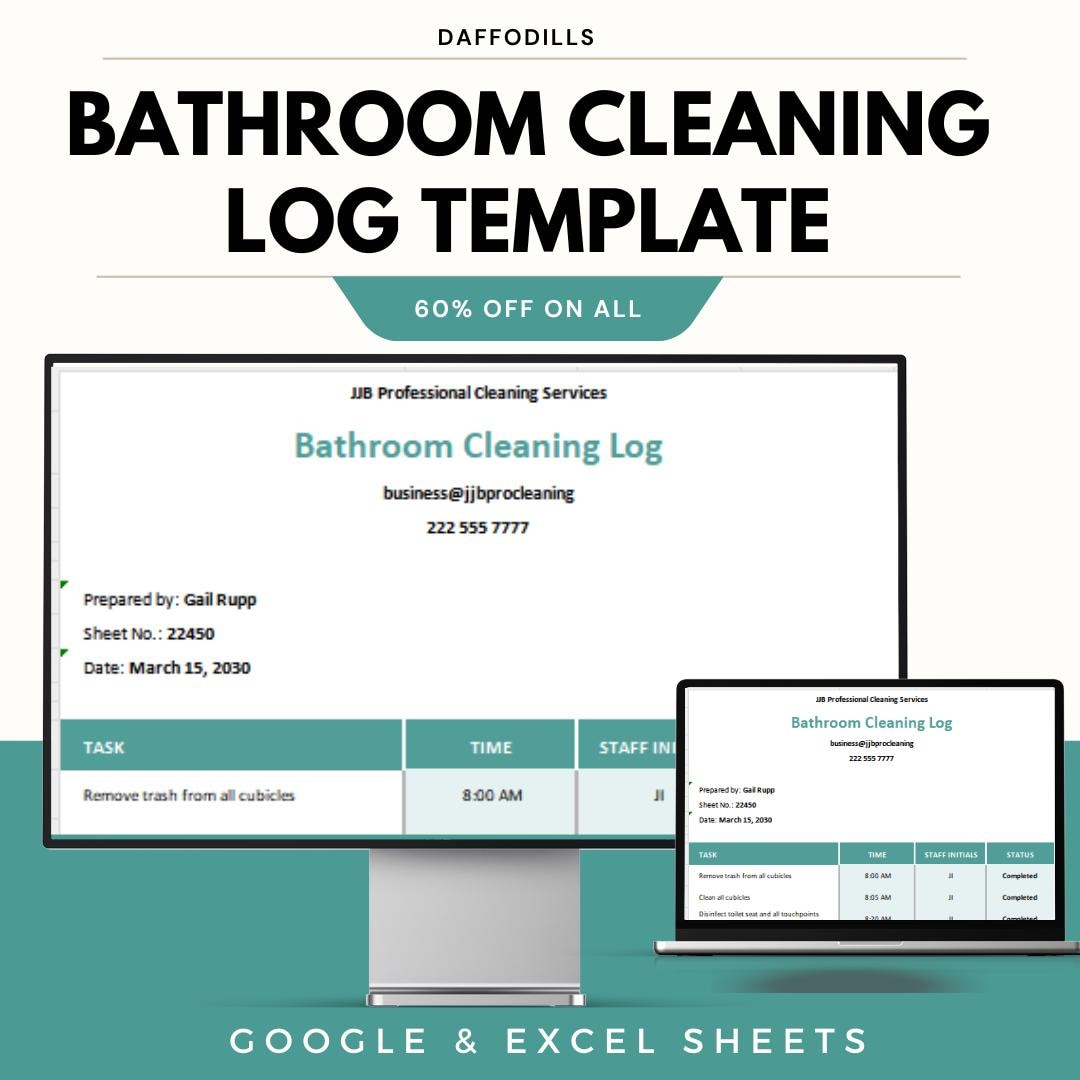 Bathroom Cleaning Log Template, Excel & Google Sheets Checklist ...