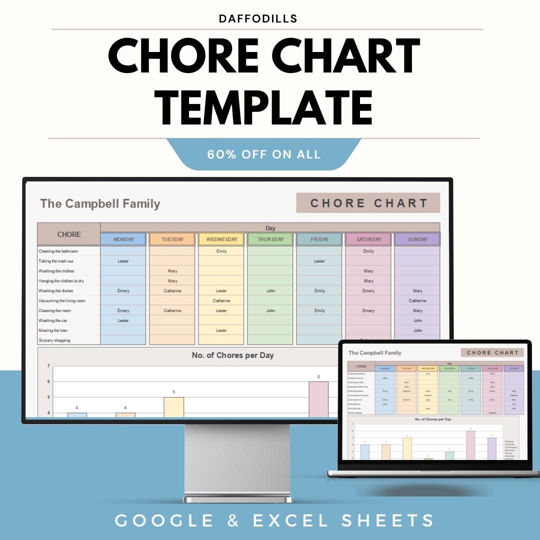 Chore Chart Template, Family Cleaning Schedule, Household Task Tracker ...