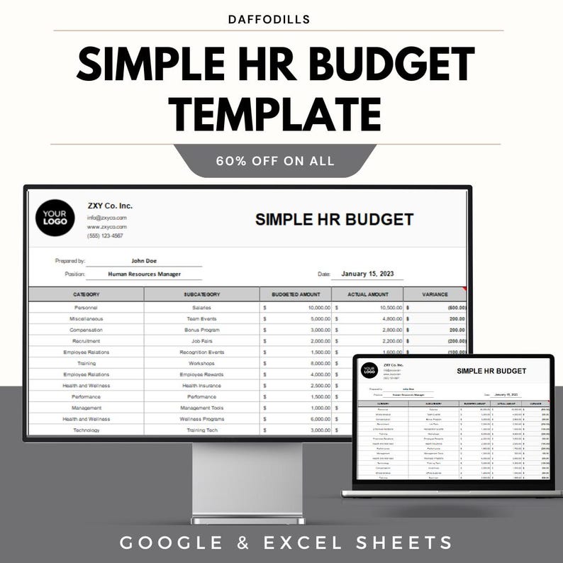 Simple HR Budget Template, Editable Human Resources Budget Planner ...