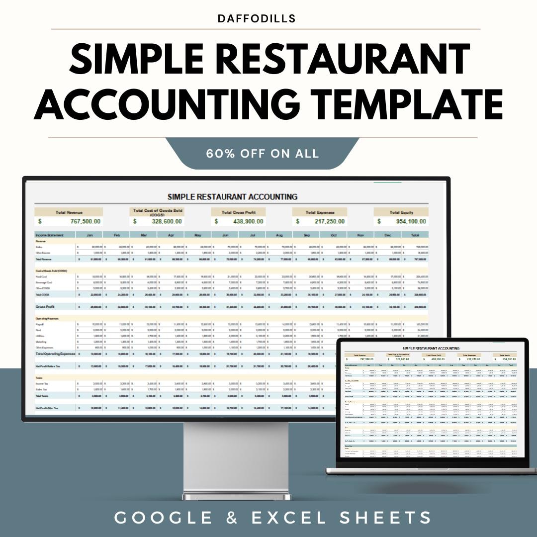 Simple Restaurant Accounting Template, Google Sheets & Excel Restaurant ...