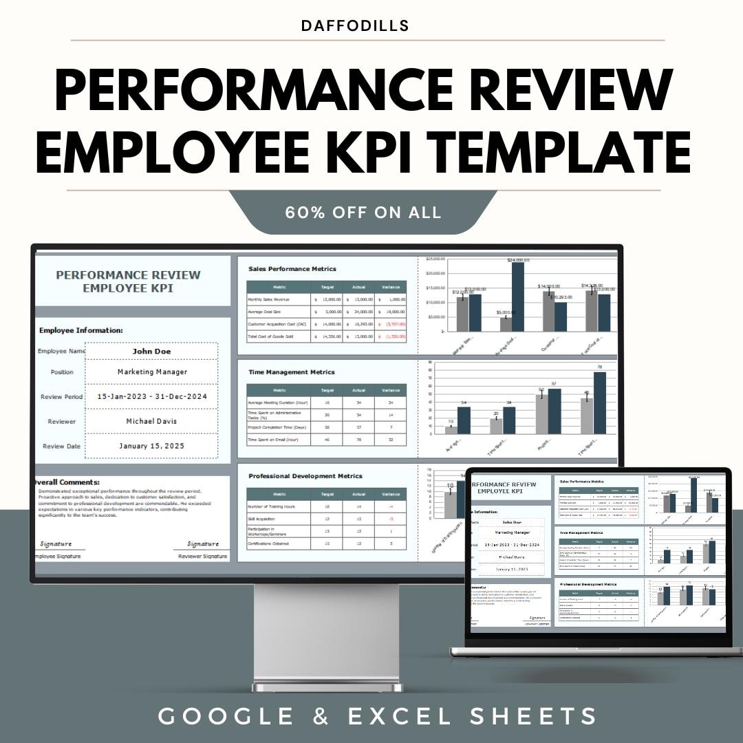 Performance Review Employee KPI Template | Staff Evaluation & KPI ...