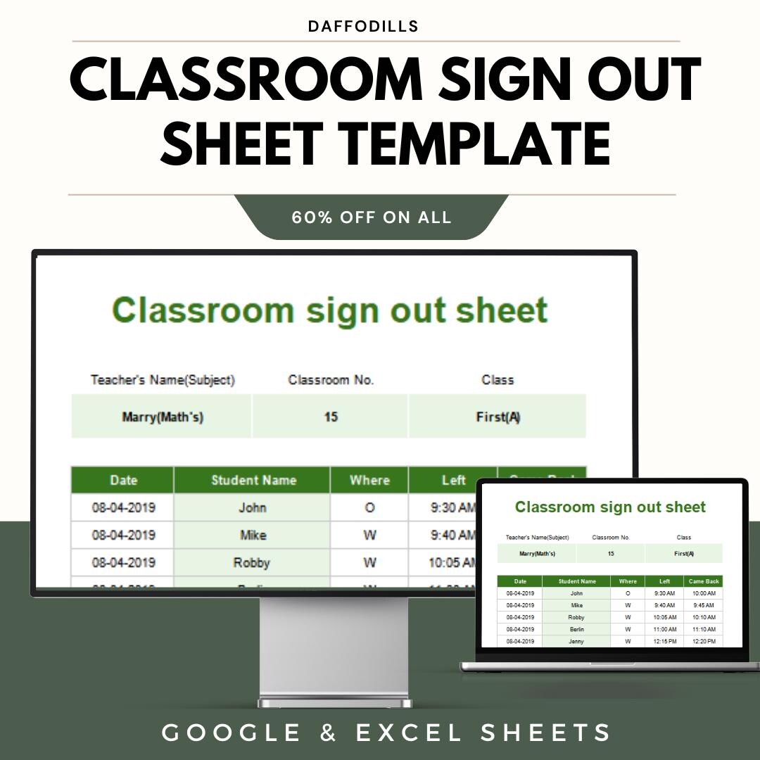 Classroom Sign Out Sheet Template | Google Sheets & Excel | Student ...