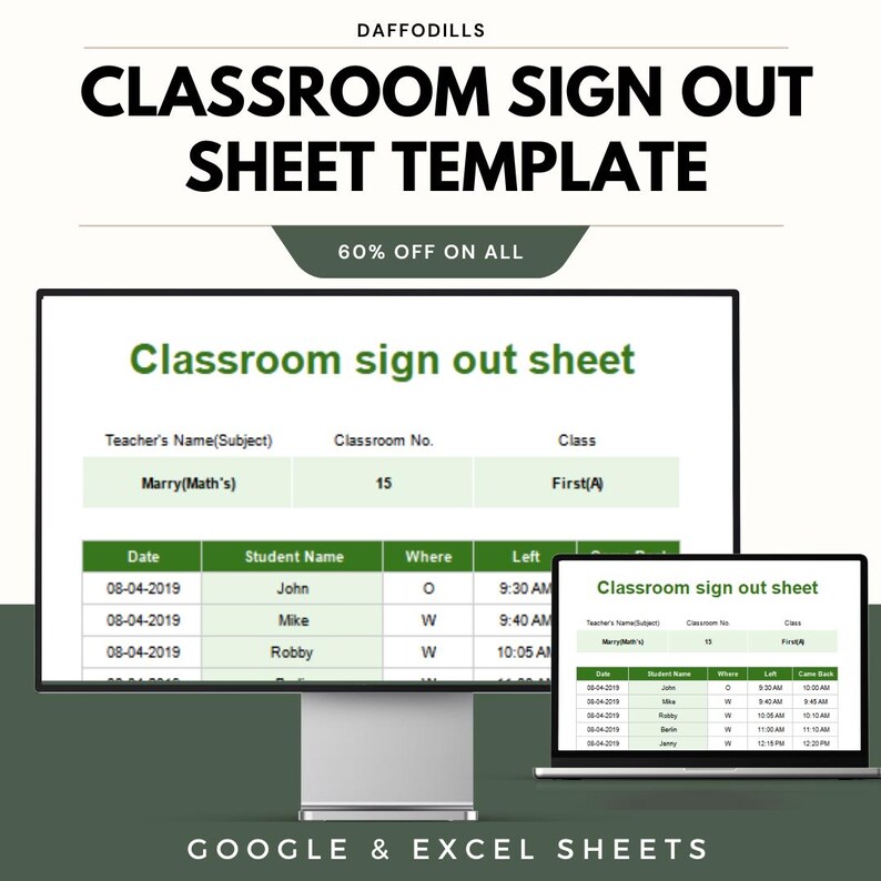 Classroom Sign Out Sheet Template | Google Sheets & Excel | Student ...