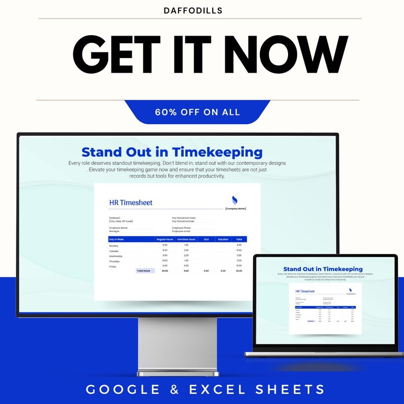 HR Timesheet Template, Employee Hours Tracker, Payroll Excel Sheet ...
